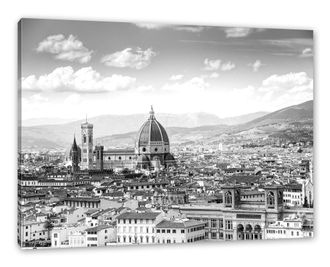 Pixxprint Panoramablick &uuml;ber die D&auml;cher von Florenz, Monochrome, Gr&ouml;&szlig;e: 80x60cm, Leinwandbild, fertig gespannt, Wandbild, Dekoration, Kunstdruck, kein Poster