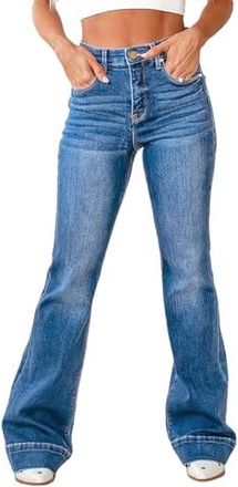 TOMWELL Jean Bootcut Femme Jean Taille Haute Mode Stretch Pantalon Denim Flared Leggings B Bleu XL
