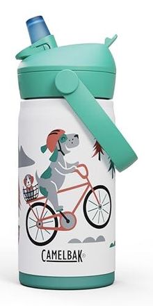Camelbak Camelbak - Bouteille pour enfant Thrive Flip Straw, en acier inoxydable isotherme, Bouteille, Chiens &agrave; V&eacute;lo, 350 ml