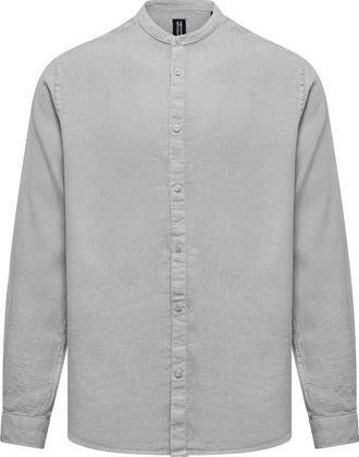 Bomboogie Homme, Chemises, Gris, Taille: XL Chemise en Lin &agrave; Col Mao