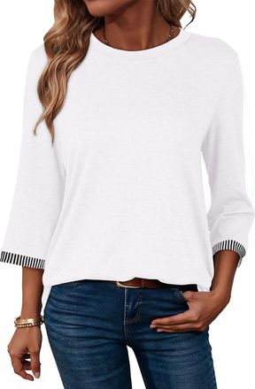 Dokotoo T-Shirt Damen Oberteile Rundhals 3/4 &Auml;rmel Pullover Blusen Tuniken Oberteil Tshirt Fr&uuml;hling Herbst Locker L&auml;ssig Basic Bluse Einfarbig Tunika Tops Blu