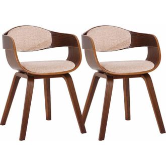 Clp Ensemble de 2 chaises en bois fonc&eacute; et tissu de design moderne arrondi dans diff&eacute;rentes couleurs colore : Noix / cr&egrave;me