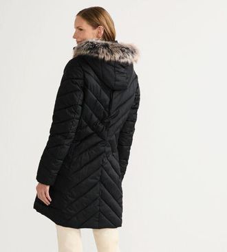 Lands End Isolierter Kapuzenmantel mit Webpelzfutter, Damen, Größe:40-42 regular, Schwarz, Polyester/Polyacryl, by Lands End