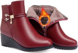 Generic Bottes de neige compens&eacute;es en cuir imperm&eacute;able pour femme, bottes dhiver chaudes doubl&eacute;es de fourrure, fermeture &eacute;clair lat&eacute;rale, strass &eacute;tincelants, 