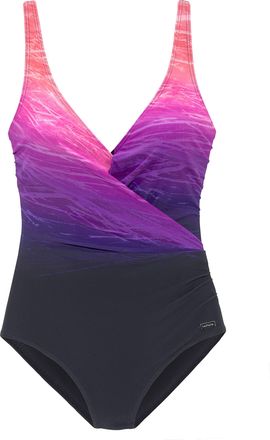 Lascana Damen Badeanzug mit Wickeloptik, hoher Rücken, Softcups, Unterbrustgummi, Shaping-Einsatz, formt eine schöne Silhouette