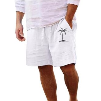 Generic Short en lin pour homme avec cordon de serrage pour l&eacute;t&eacute;, la gym, la course &agrave; pied, le jogging, le jogging, taille &eacute;lastique, longueur genou, pour le 