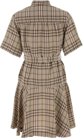Burberry Viscose Blend Check Dress - Beige