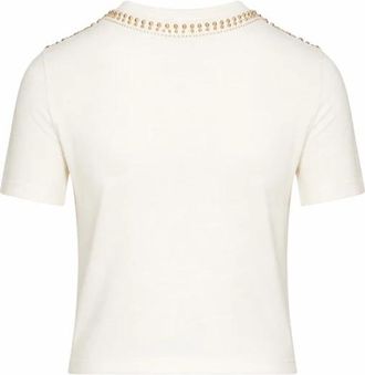 John Richmond Femme, Tops, Blanc, Taille: 36 FR T-shirt avec d&eacute;tail de bijou &agrave; lencolure