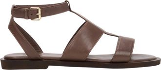 Estro & Luminara Femme, Chaussures, Brun, Taille: 37 EU Sandales Plates en Cuir &agrave; Brides Larges
