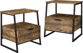 Vicco Nachttisch Lunor, Eiche rustikal/Schwarz, 2er Set