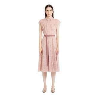 Max Mara Robe chemisier longue en dentelle macram&eacute; - Femme - Robes - Rose - Taille: 44 FR