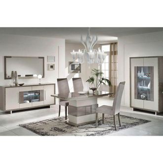 Altobuy AUXANE - Pack S&eacute;jour Table Allongeable + Buffet 4P Led + Console Gris Metallis&eacute; et Mat