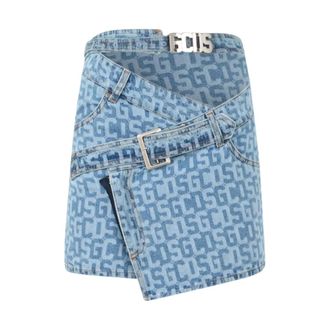 GCDS Gcds - Jupe en jean ceintur&eacute;e monogramme - Femme - Jupes - Bleu - Taille: W25