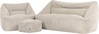 Icon Brand Cecilia Sitzsack Sofa, Sitzsack Sessel mit Hocker, Hellbraun, Flauschiger Cord Stoff, 2 Sitzer Sofa Set f&uuml;r Erwachsene, Riesensitzsack mit F&uuml;llung, Lo