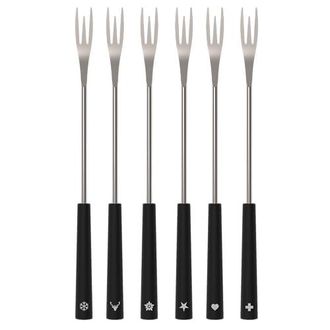 Kisag 2IN1 Fondue Gabeln Set 6 Personen Schwarz, Edelstahl-Gabeln (26,5 cm) f&uuml;r K&auml;sefondue & Fleischfondue, sp&uuml;lmaschinengeeignet, mit Griff-Piktogrammen zu