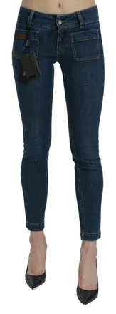 Dolce & Gabbana Womens Blue Slim Fit Cropped Mid Waist Denim Jeans Cotton Elastane Stretch Clothing