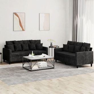 vidaXL Vidaxl - Ensemble de canap&eacute;s 2 pcs avec coussins Noir Velours