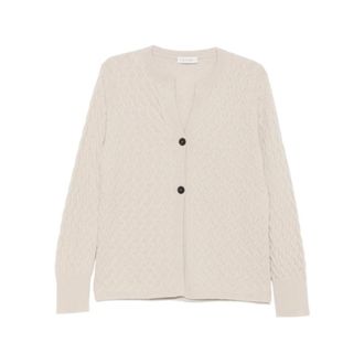 Le Tricot Perugia Knopf Cardigan mit Zopfmuster - - Knitwear - Damen - Beige - XL