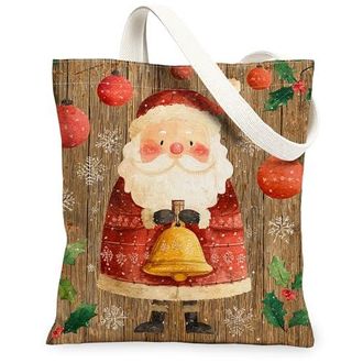 Generic Sacs fourre-tout en toile avec motif P&egrave;re No&euml;l, sacs d&eacute;picerie r&eacute;utilisables, l&eacute;gers et lavables avec bandouli&egrave;re en toile F, Rouge, 13x15 Inch