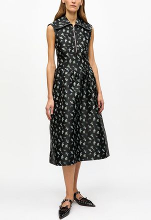 Ganni Schwarzes Midikleid aus gebl&uuml;mtem Jacquard - Gr&ouml;&szlig;e 40 schwarz