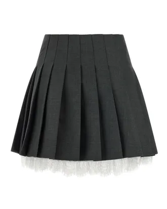 Self Portrait Pleated Wool-Blend Skirt - Gray