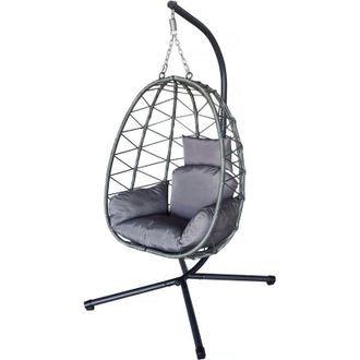 Habitat et Jardin Fauteuil oeuf suspendu en rotin Cosi - 99 x 92 x 194 cm - Gris