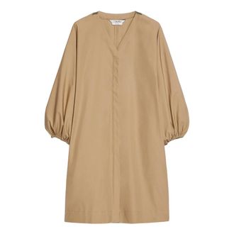 Max Mara Baumwollkleid mit V-Ausschnitt und Lurex-Detail - - Dresses - Damen - Braun - XS