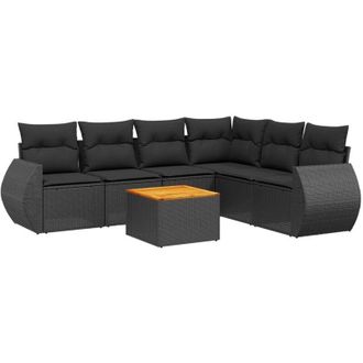 vidaXL Salon de jardin 7 pcs avec coussins noir r&eacute;sine tress&eacute;e vidaXL