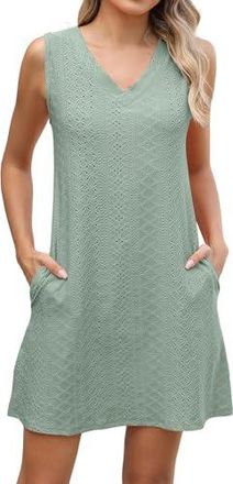 Generico Robe d&eacute;t&eacute; &eacute;l&eacute;gante et chic sans manches d&eacute;contract&eacute;e pour femme Robe courte &agrave; la mode mi-longue jusquau genou Robe de plage l&eacute;g&egrave;re et a&eacute;r&eacute;e, vert, XX-