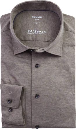 Olymp Luxor modern fit Hemd Langarm Jersey Stretch mittelbraun Gr&ouml;&szlig;e 40