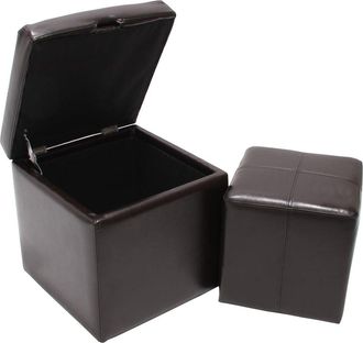 Mendler 2er Set Hocker Sitzw&uuml;rfel Sitzhocker Aufbewahrungsbox Onex, Leder + Kunstleder, 45x44x44cm FSC-Zertifiziert - braun