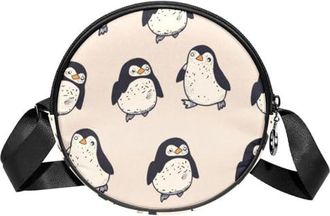 Generic Sac &agrave; bandouli&egrave;re rond pour femme, petit sac &agrave; bandouli&egrave;re avec fermeture &eacute;clair, bretelles r&eacute;glables, style d&eacute;contract&eacute;, motif pingouin