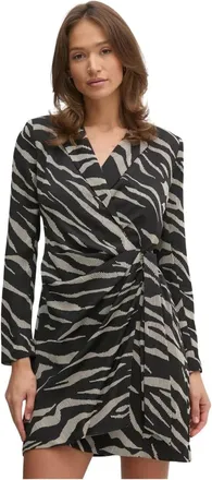 DKNY Dkny, Femme, Robes, Noir, Taille: 34 FR Robe portefeuille imprim&eacute; z&egrave;bre