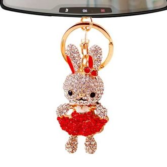 Generic Porte-cl&eacute;s en forme de lapin pour sac &agrave; dos, porte-cl&eacute;s pour homme et femme avec strass, Rouge, Consulte la descripci&oacute;n