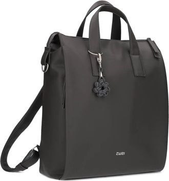 zwei Damen Rucksack Yuna YUR150 großer Tagesrucksack 10 Liter aus hochwertigem Kunstleder, klassisch-elegant mit Blumen-Anhänger, Schlüsselband, DIN-A4 pas