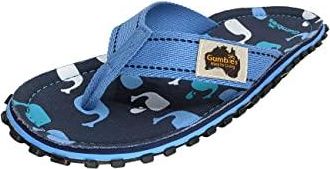 Gumbies Tongs bleues originales, fabriquées à partir de matériaux recyclés, semelle robuste en pneus de voiture recyclés, semelle intérieure douce en toile de