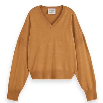 Scotch & Soda Womens Core V-Neck Relaxed Pullover Sweater, Tobacco Melange, XS