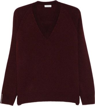 PESERICO Pull-over &agrave; col en V et manches raglan - Femme - Pulls - Rouge - Taille: 44 FR
