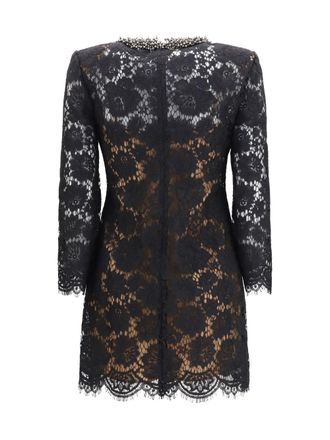 Self Portrait Womens Lace Long Sleeve Mini Dress Black Polyamide; Cotton; Viscose