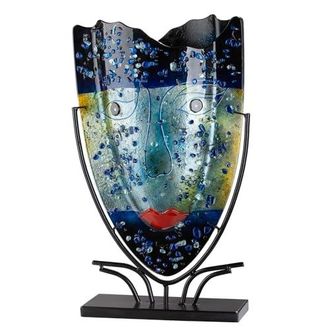 GILDE GLAS art Glas Art Bodenvase Magic aus Glas - oval - blau - H&ouml;he 49cm x Breite 30cm - Nicht wasserdicht - handbemalt
