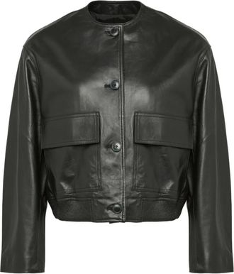 Yves Salomon veste crop en cuir - Noir