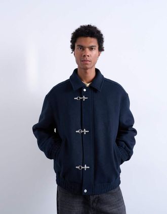 Topman Jacke aus Wollmix in Marineblau mit Schnallen