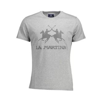 La Martina Graues Baumwoll T-Shirt- Kurzarm- Regular Fit- Rundhals- Druck- Logo - - Tops - Herren - Grau - 2XL