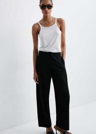 Mango Pantalon droit taille normale noir - Femme - XXS - MANGO