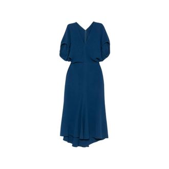 Victoria Beckham V-Ausschnitt Midi Kleid - - Dresses - Damen - Blau - XS