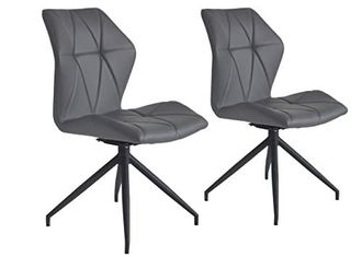 Byliving Esszimmerstuhl 2er Set IMKE/Kunstleder/Gestell Metall schwarz/Sitzschale 360&deg; drehbar/Esszimmerstuhl/Diamanten-Steppung/B 52, H 90,5, T 62 cm (Grau)