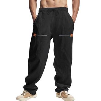 Generic Pantalon ample en lin pour homme - Coupe ample - Taille &eacute;lastique - Cordon de serrage - Coupe ample - L&eacute;ger - Pour les loisirs, la gym, lentra&icirc;nement 