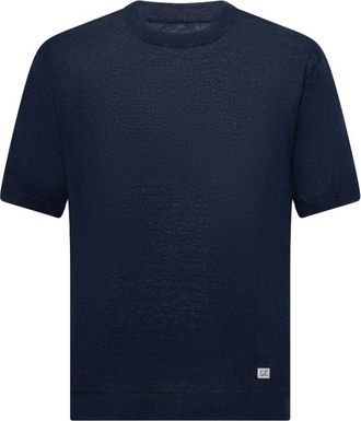 C.P. Company C.p. Company, Homme, Pulls, Bleu, Taille: XL Linen Short Sleeve Crewneck Sweater