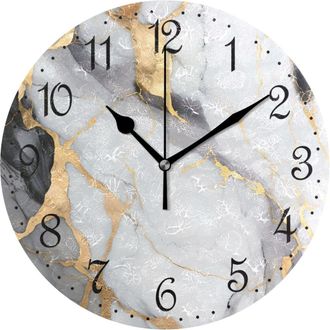 Mnsruu Wanduhr, goldfarben, Marmor, Wei&szlig;, Schwarz, leise, nicht tickend, dekorative Wanduhren, batteriebetrieben, 25 x 25 cm