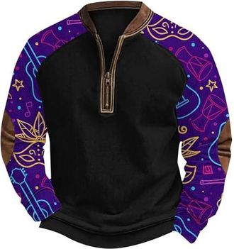 Generic Costume de carnaval pour homme - Sweat-shirt sans capuche - Avec fermeture &eacute;clair 1/4 - T-shirt &agrave; manches longues - V&ecirc;tement de f&ecirc;te - Y2K Streetwear 